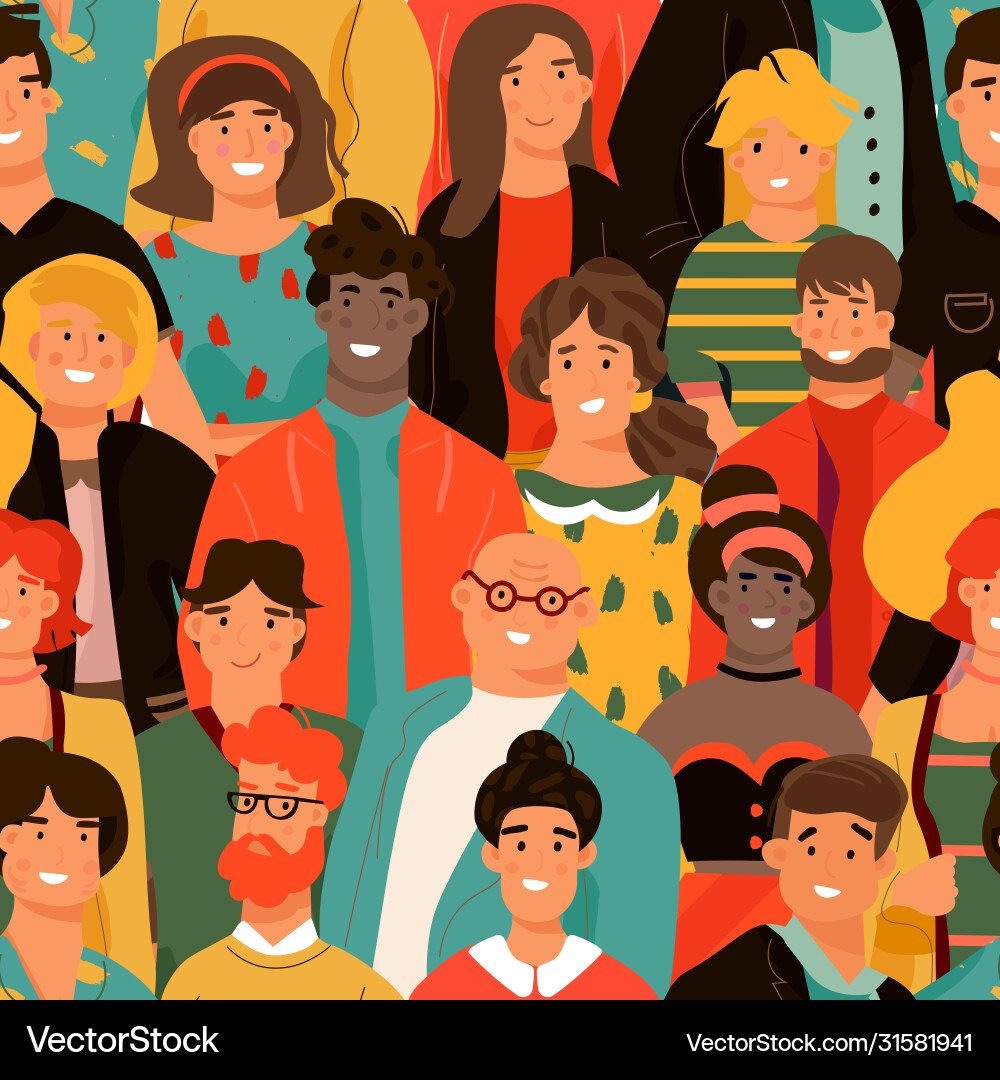 Crowd people seamless pattern group diverse Vector Image