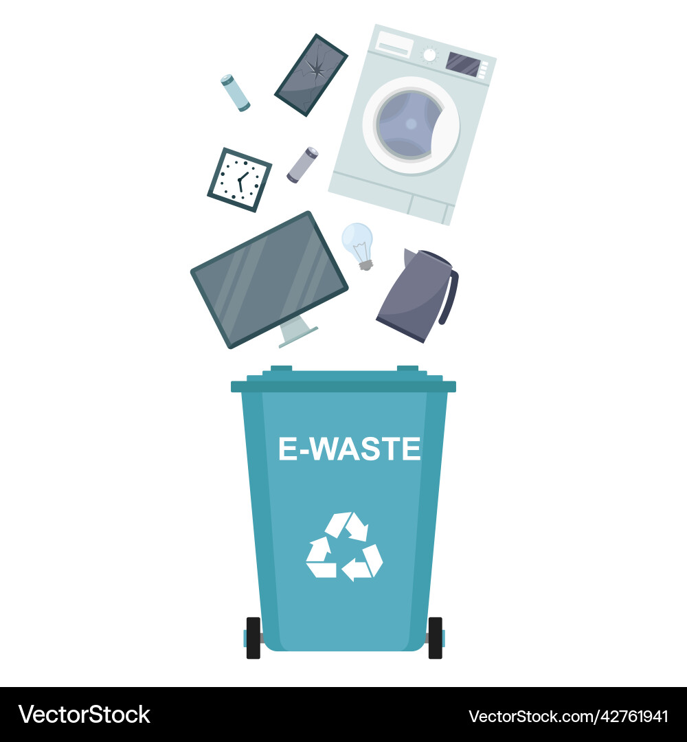 Garbage bin with e-waste electronic waste Vector Image