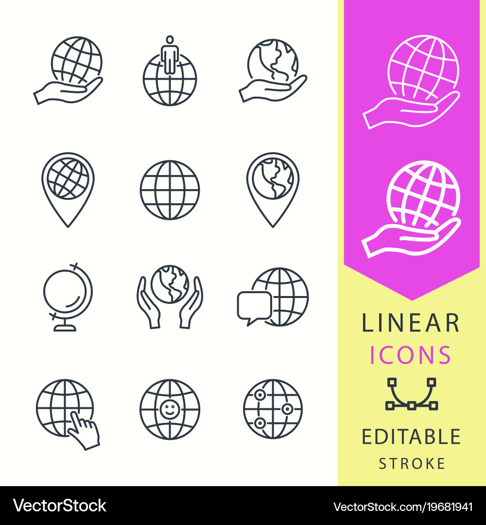 Globe - line icon set editable stroke Royalty Free Vector