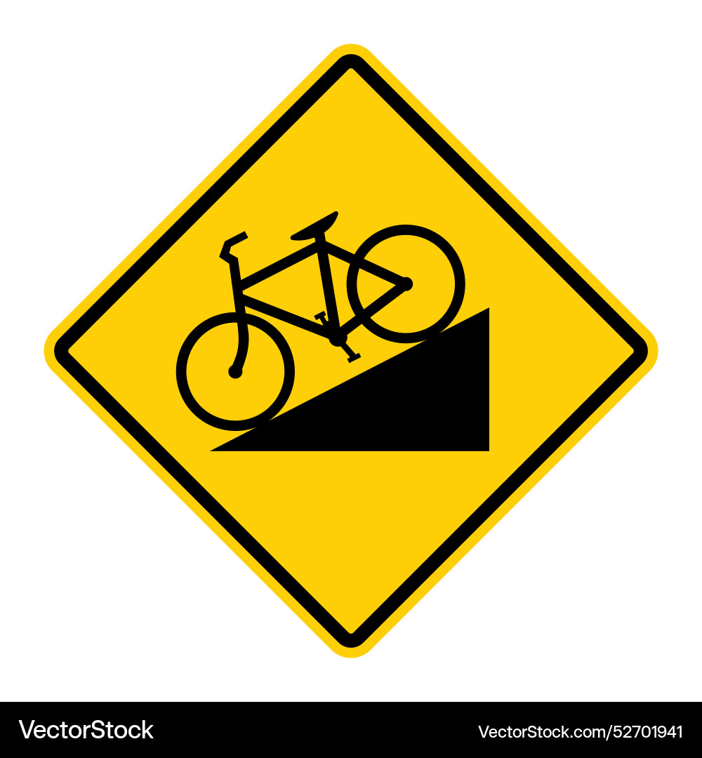Hill bicycle warning road sign Royalty Free Vector Image