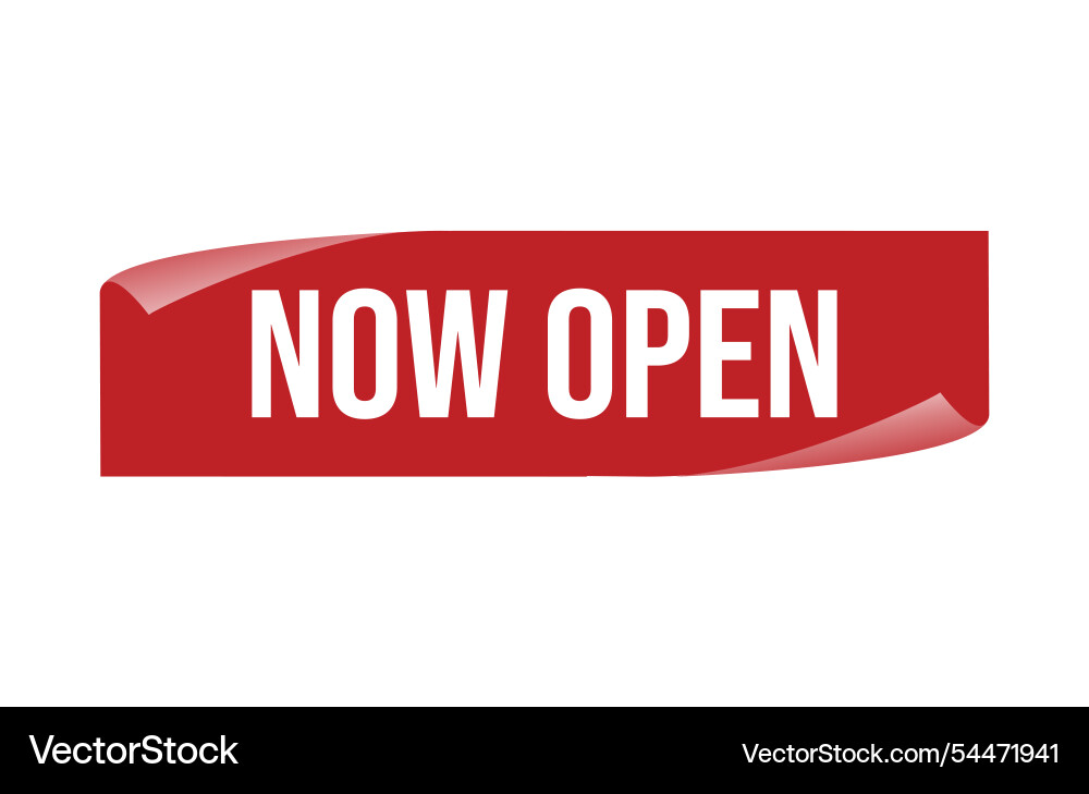 Red banner now open isolated on white background Vector Image