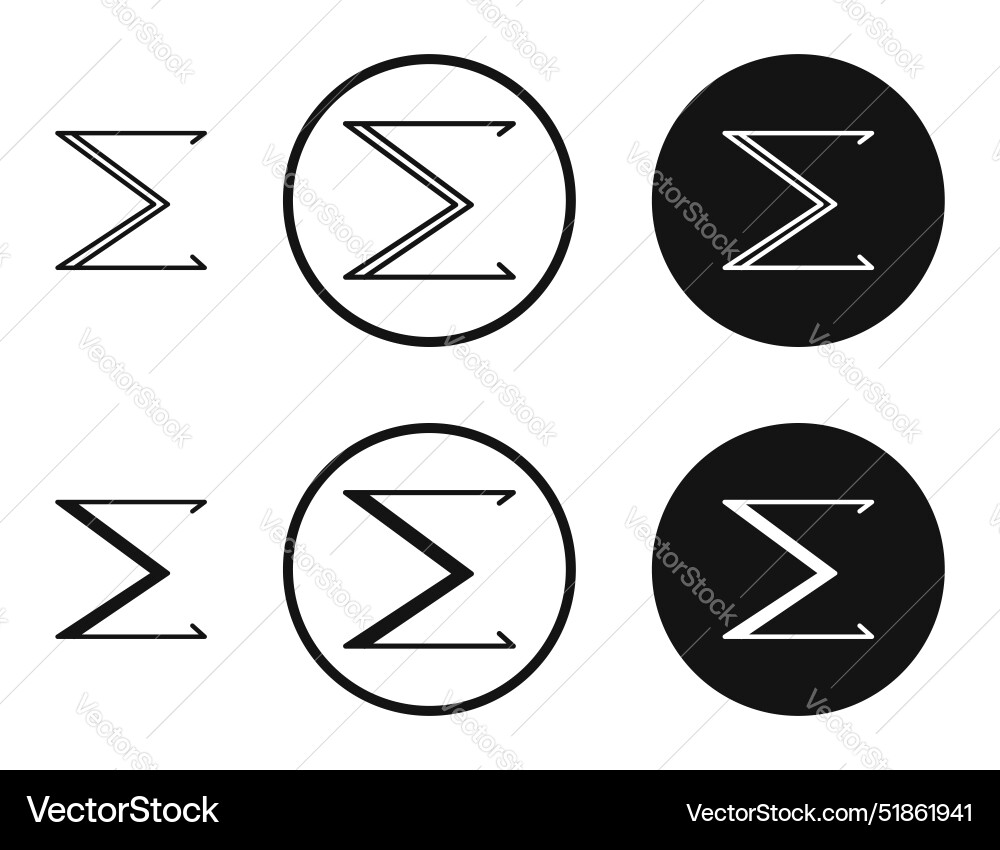 Sigma icon set in black and white outlines Vector Image