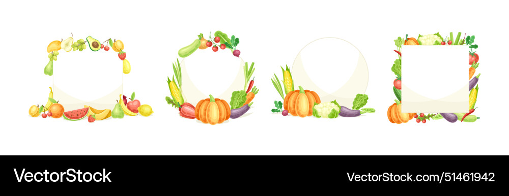 Bright fruit and vegetable frame with ripe Vector Image