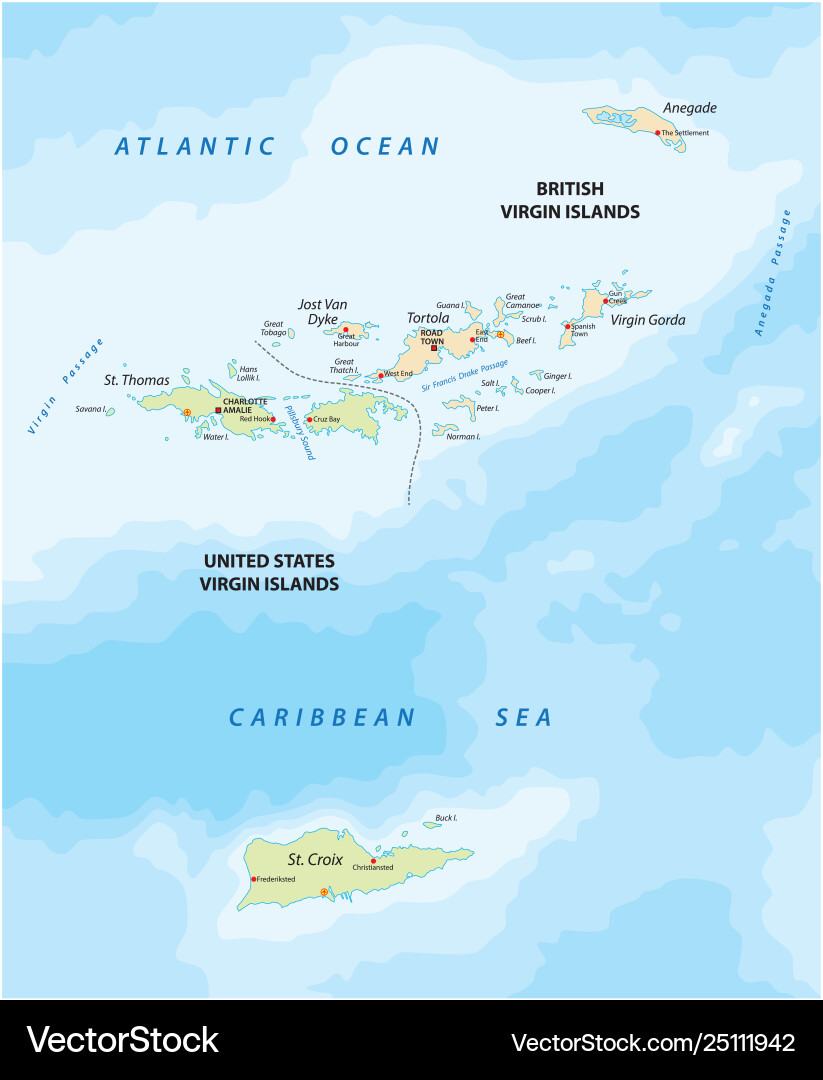 British Virgin Islands & USVI Map Royalty Free Vector
