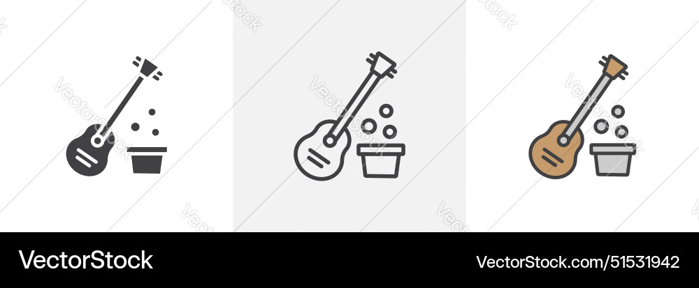 Busking icon set in black filled and outlined Vector Image