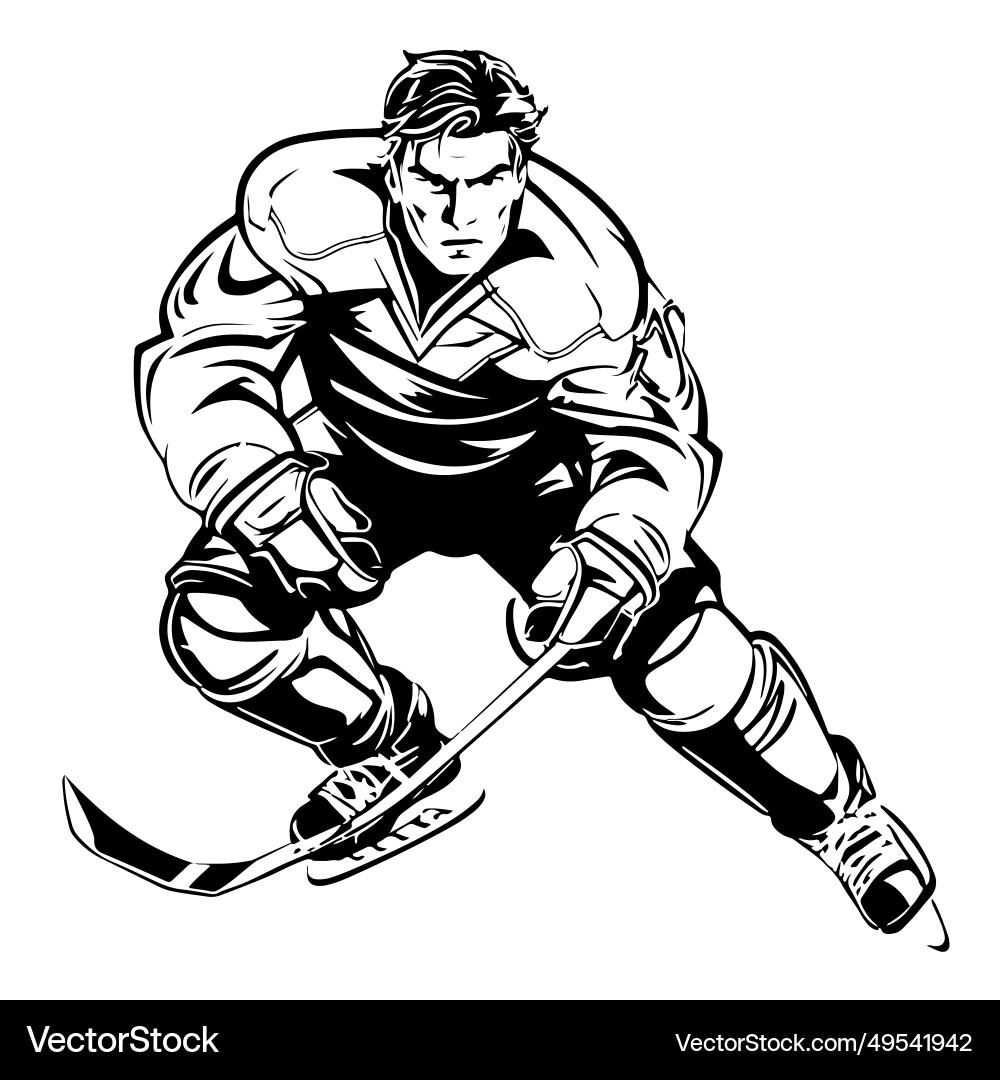 Hockey player sketch hand drawn Royalty Free Vector Image