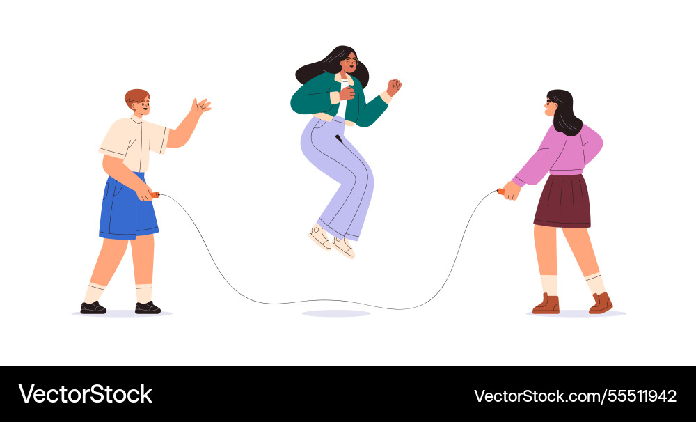 Kids playing double dutch with skipping rope Vector Image