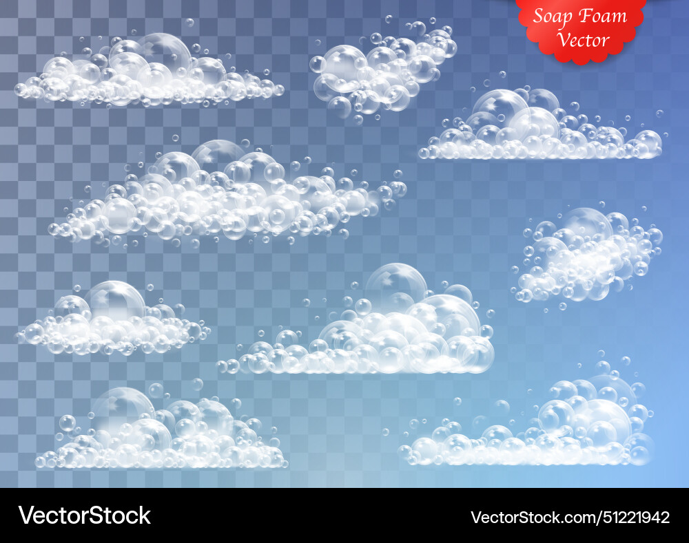 Realistic soap foam with clean froth bubbles Vector Image