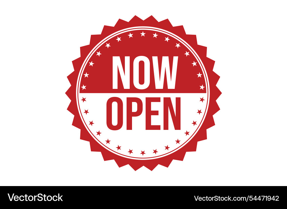 Red banner now open isolated on white background Vector Image