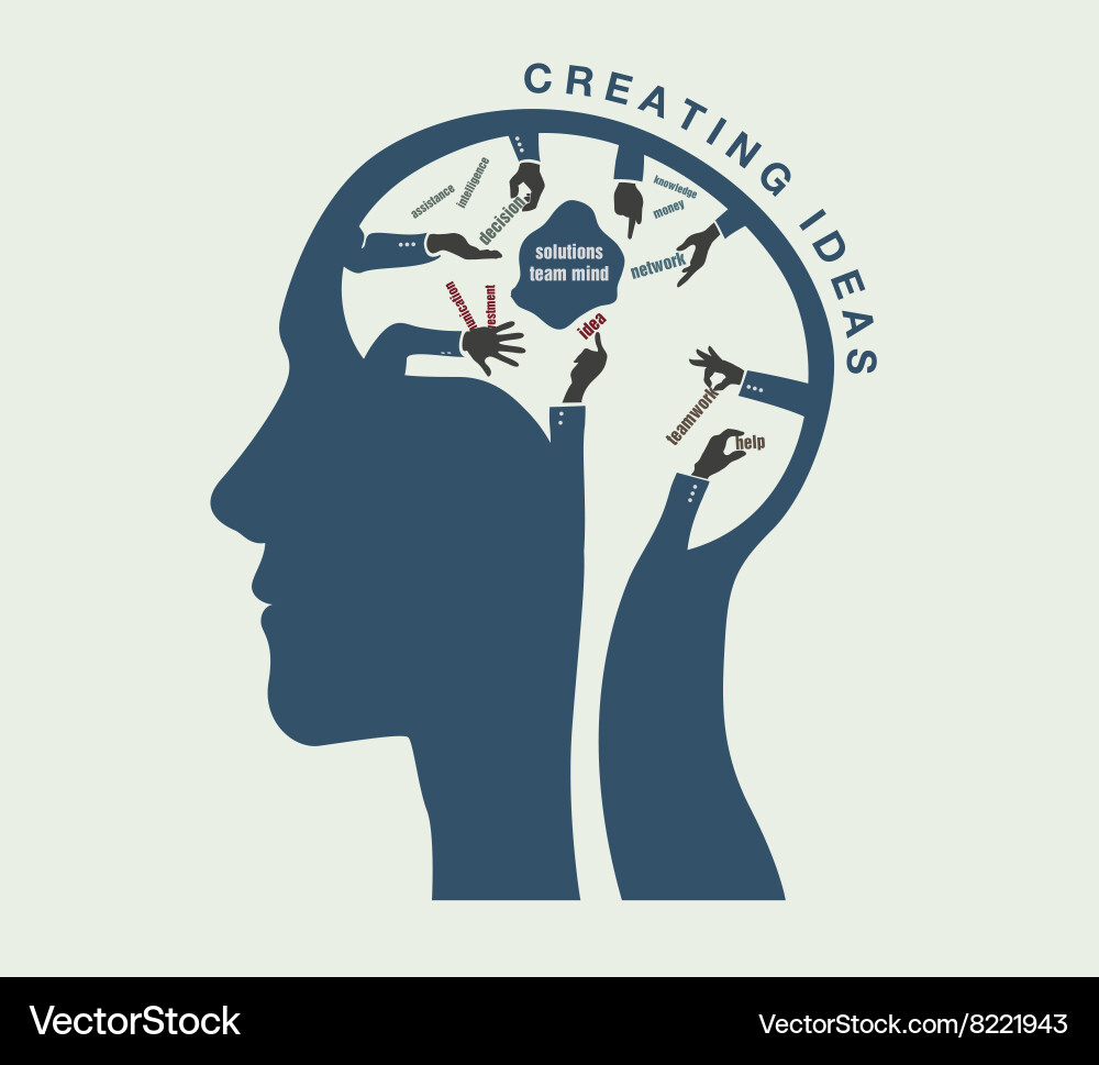 Birth of ideas in conceptual head Royalty Free Vector Image