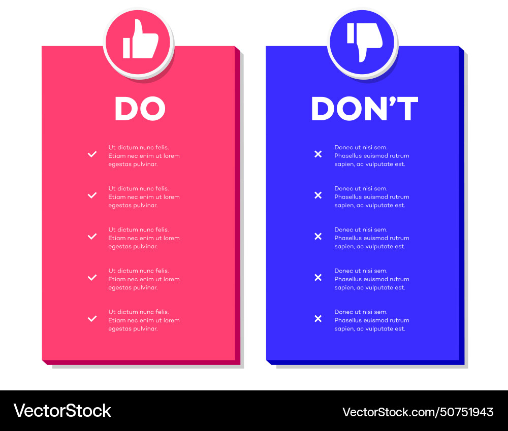 Do and dont infographic templates frame Royalty Free Vector