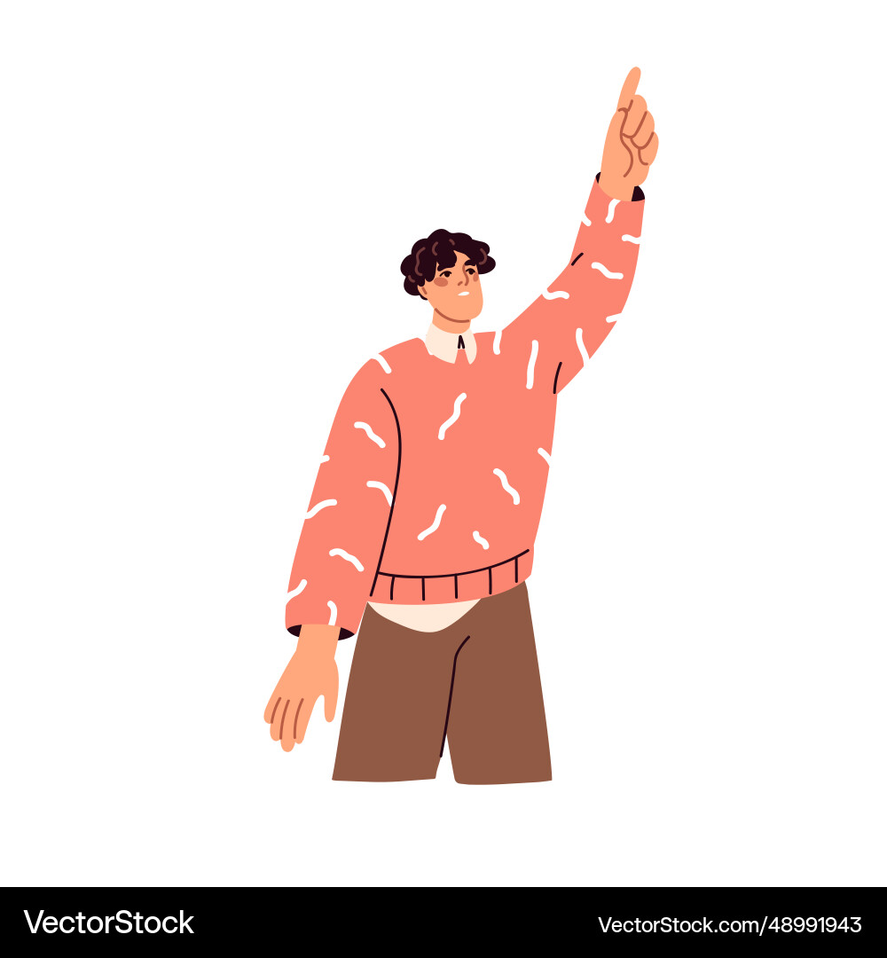 Man looking up pointing at something male Vector Image