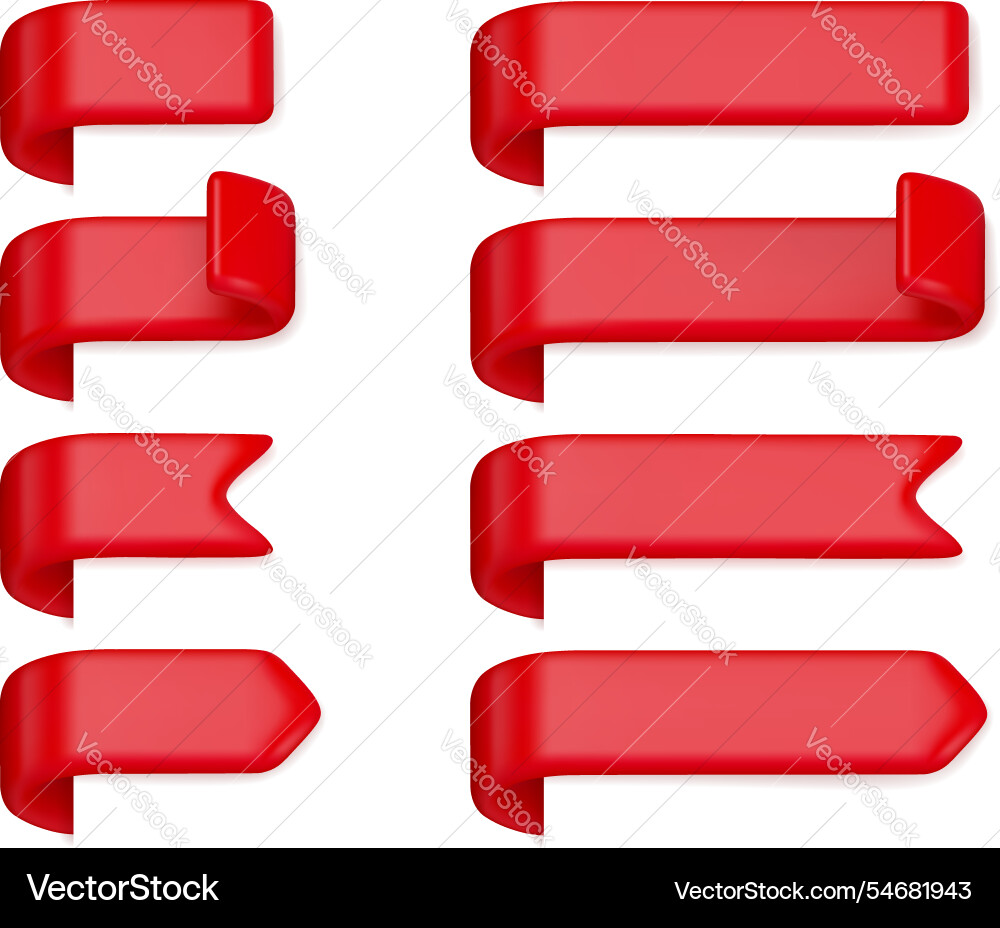 Red ribbon bookmark banners set Royalty Free Vector Image