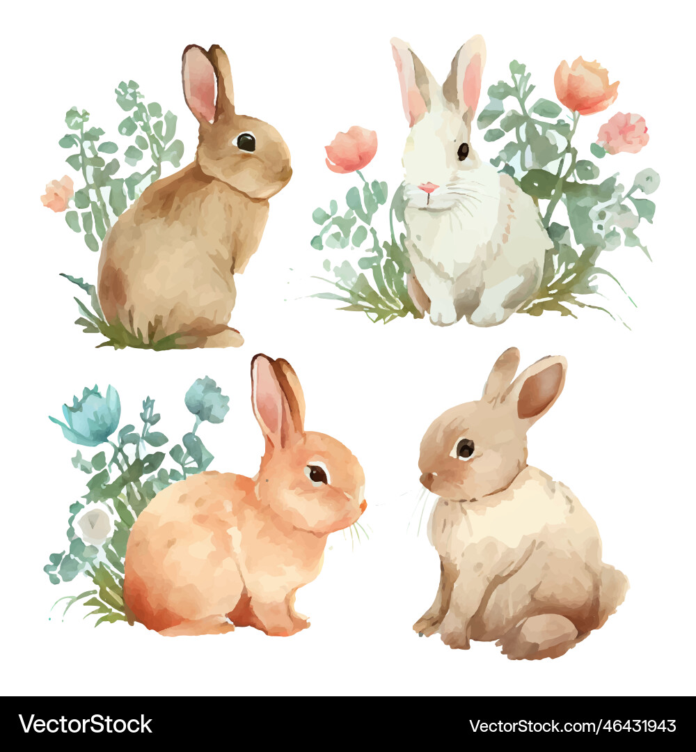 Set of watercolor rabbit Royalty Free Vector Image