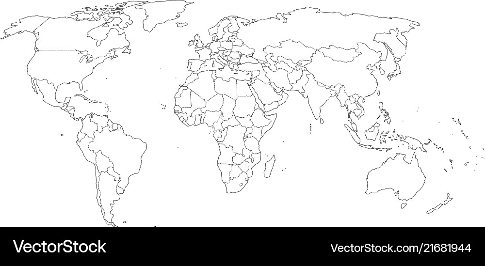 Black and White World Map Outline Royalty Free Vector Image