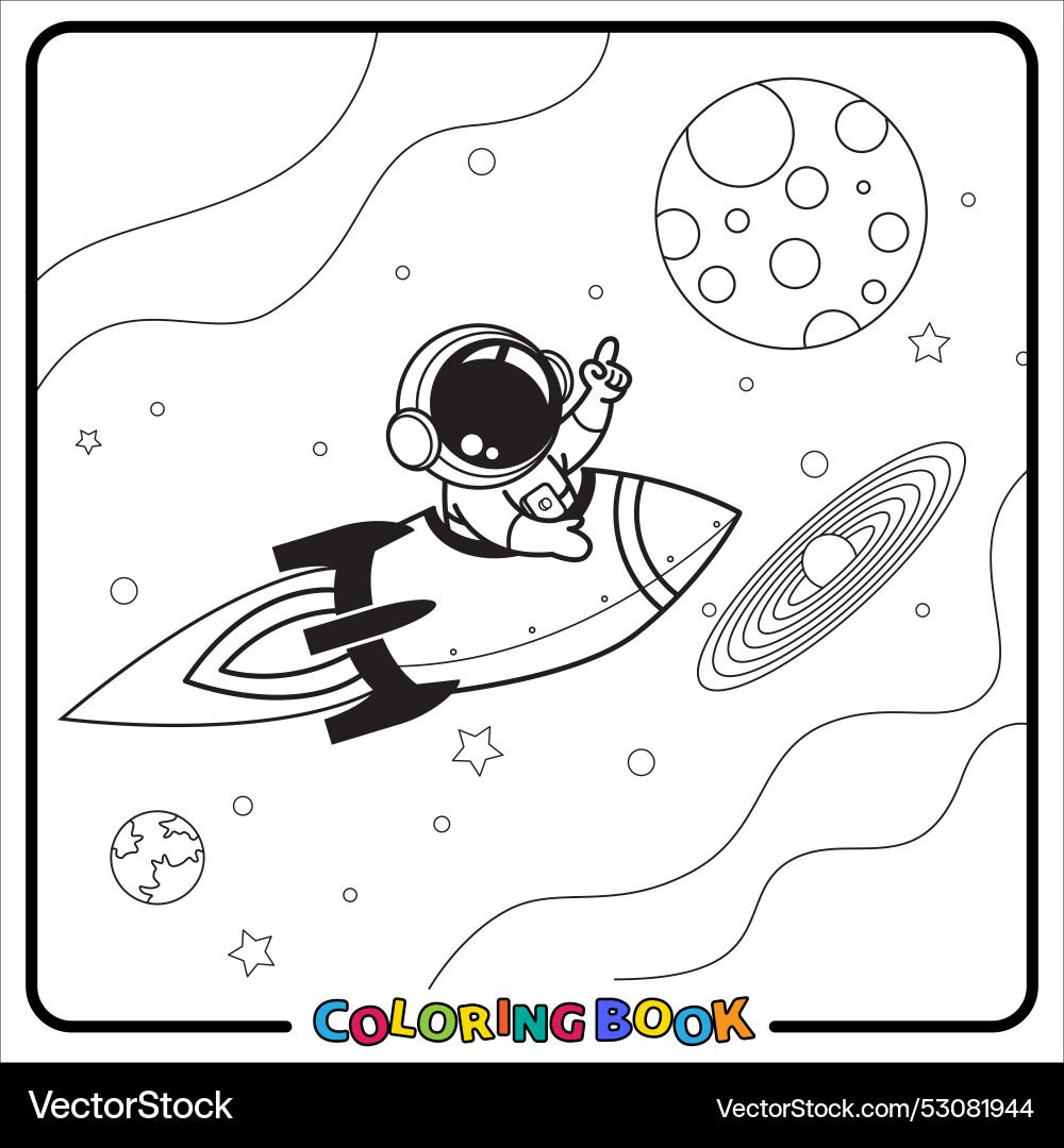 Cartoon Astronaut Coloring Page Royalty Free Vector Image