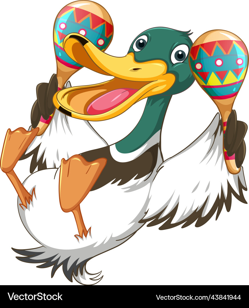 Cartoon duck holding maracas Royalty Free Vector Image