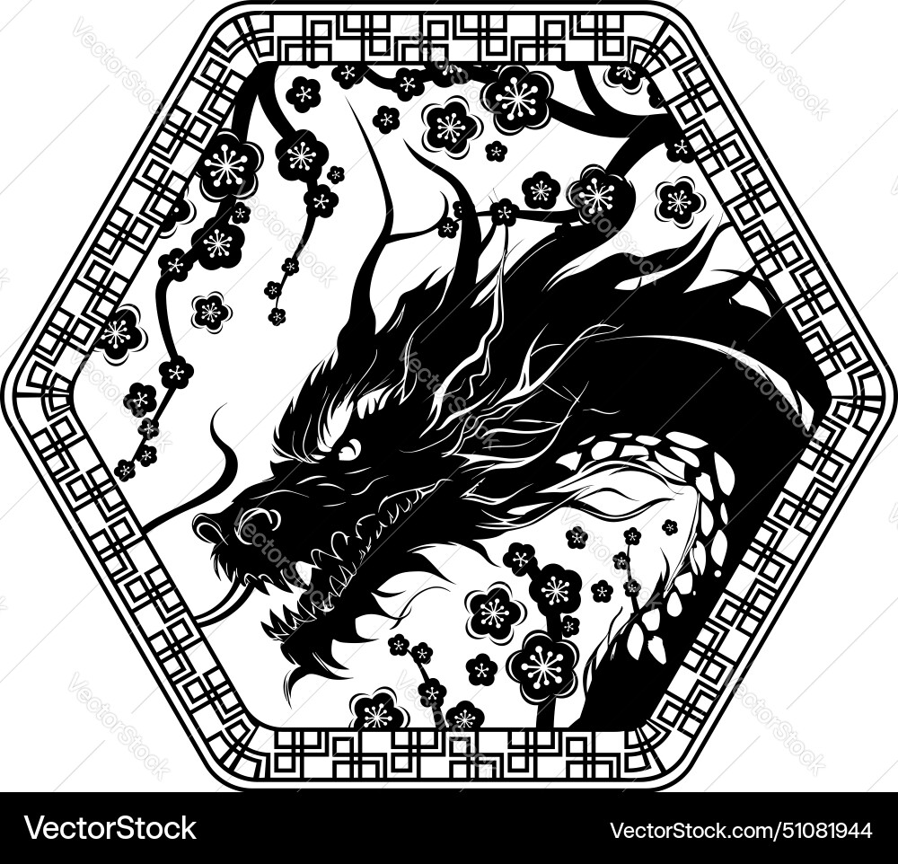 Dragon with flowers and ornamental design Vector Image