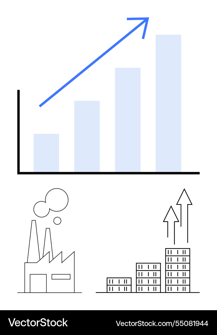 Industrial growth concept with rising bar chart Vector Image