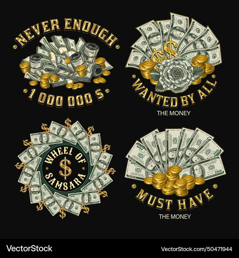 Money labels with 100 us dollar notes coins text Vector Image