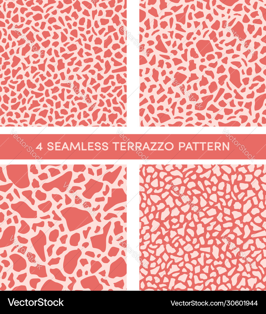 Set seamless terrazzo patterns in coral tones Vector Image