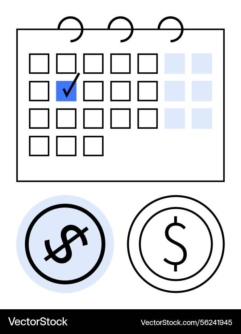 Calendar with marked date and dollar coins Vector Image