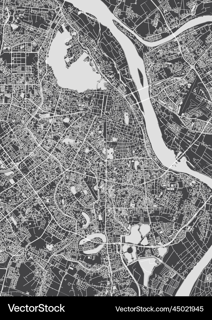City map hanoi monochrome detailed plan Royalty Free Vector
