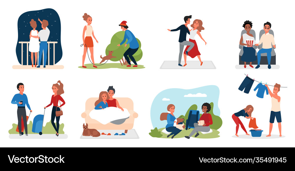 Couple people loving activity set lovers walking Vector Image