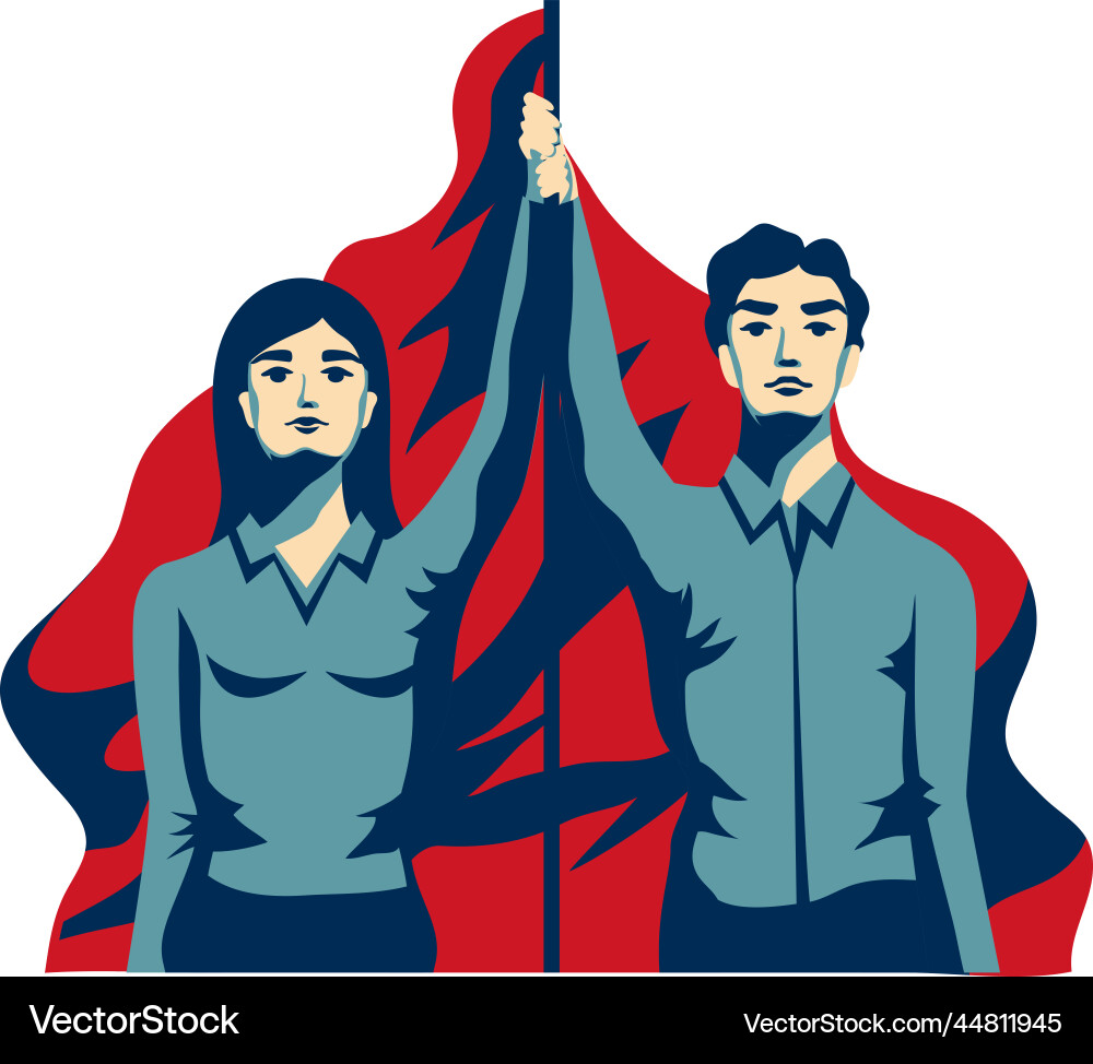 Couple raise revolution composition Royalty Free Vector