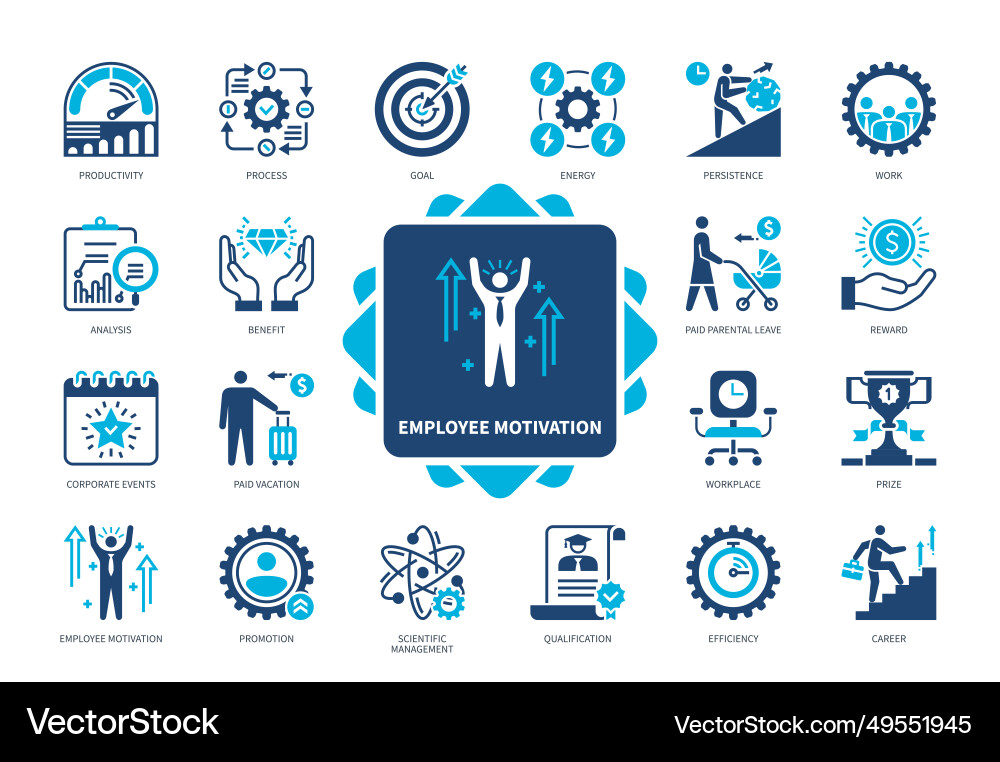 Employee motivation solid icon set Royalty Free Vector Image