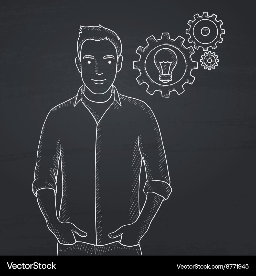 Man with bulb and gears Royalty Free Vector Image