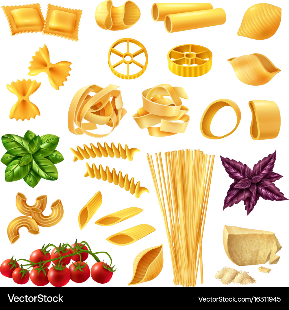 Pasta realistic set Royalty Free Vector Image - VectorStock
