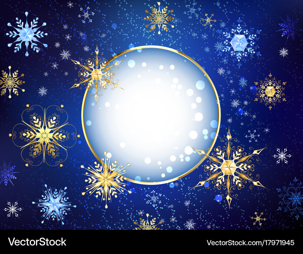 Round banner with gold snowflakes Royalty Free Vector Image