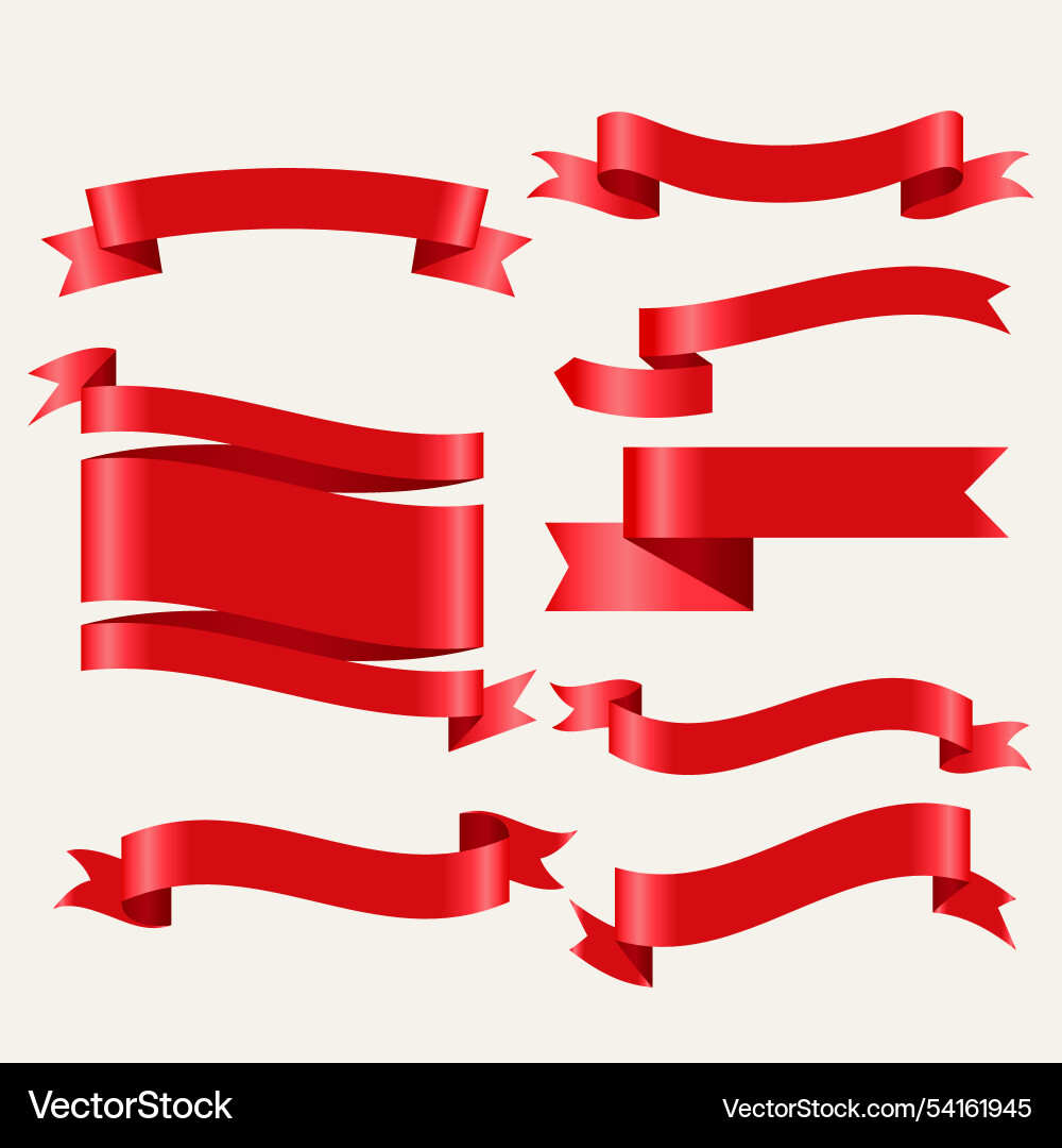 Shiny red classic ribbons in 3d style Royalty Free Vector