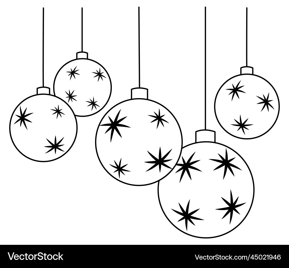 Black outline drawing five balls christmas Vector Image