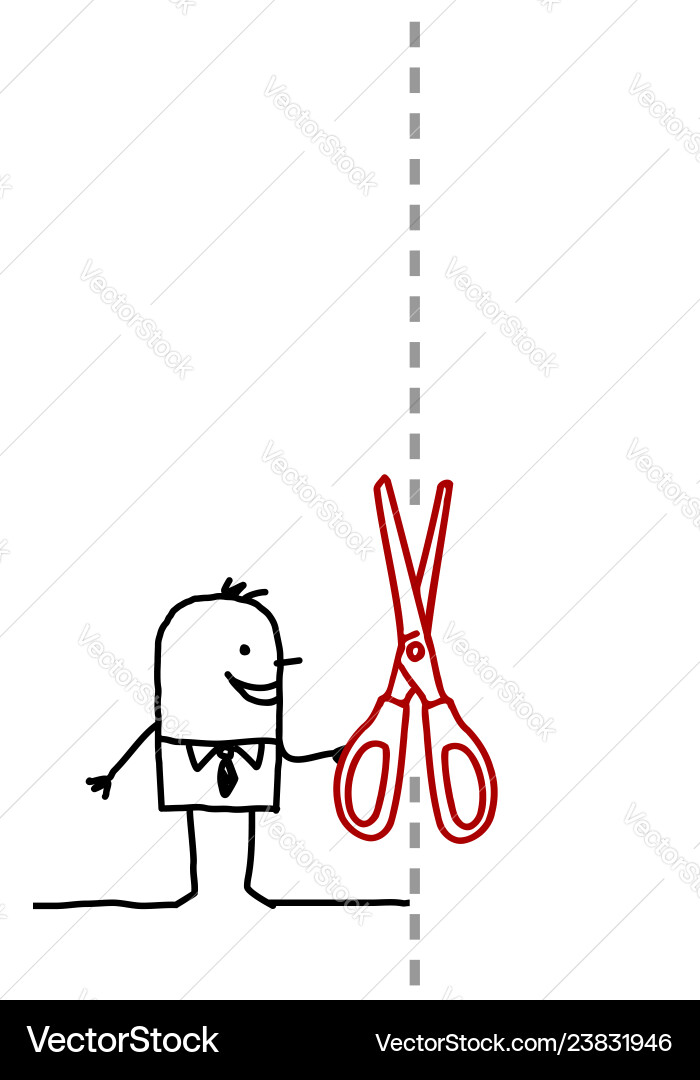 Cartoon man with scissors and cutting line Vector Image