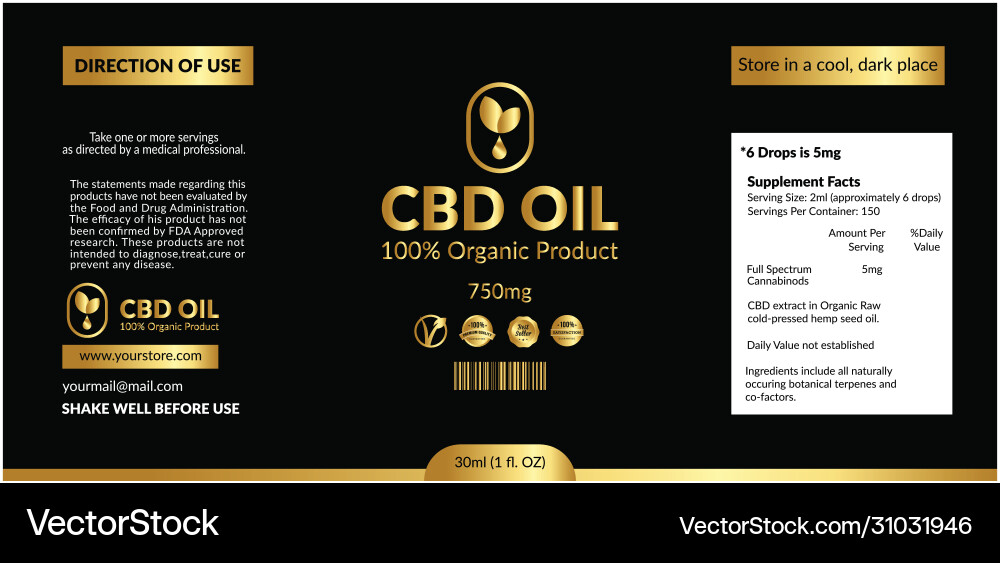 Cbd-label-design-with-golden-color Royalty Free Vector Image