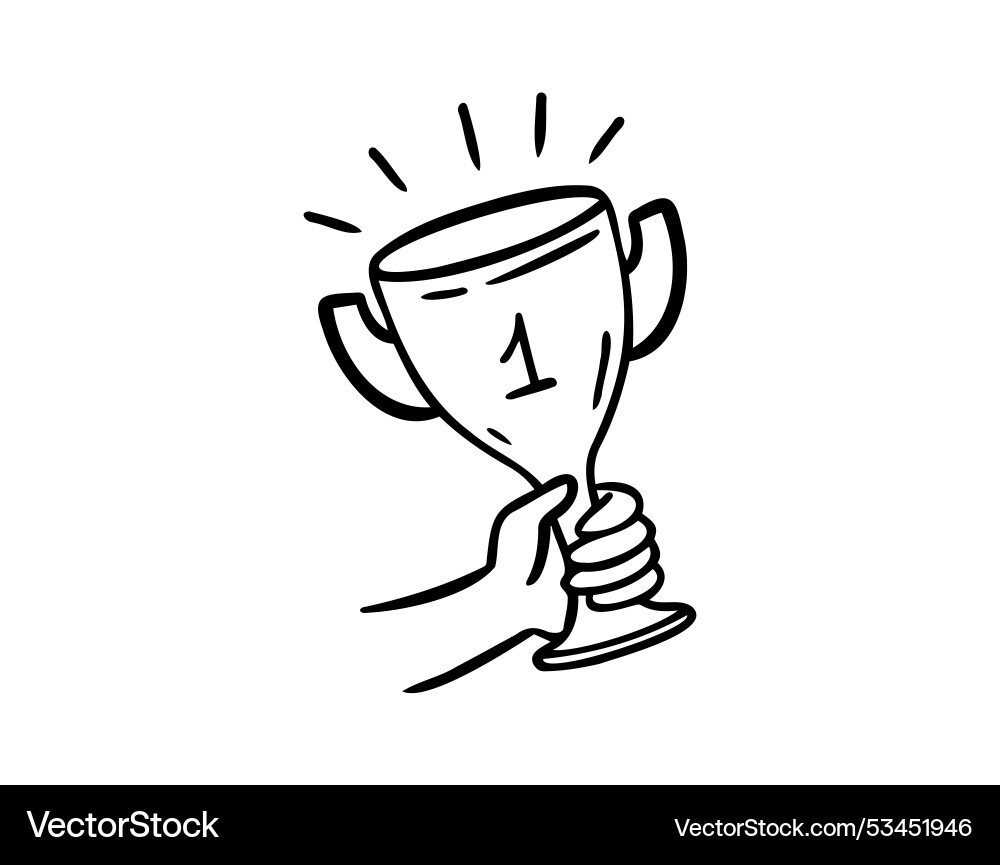 Doodle hand holds champions cup cartoon Royalty Free Vector