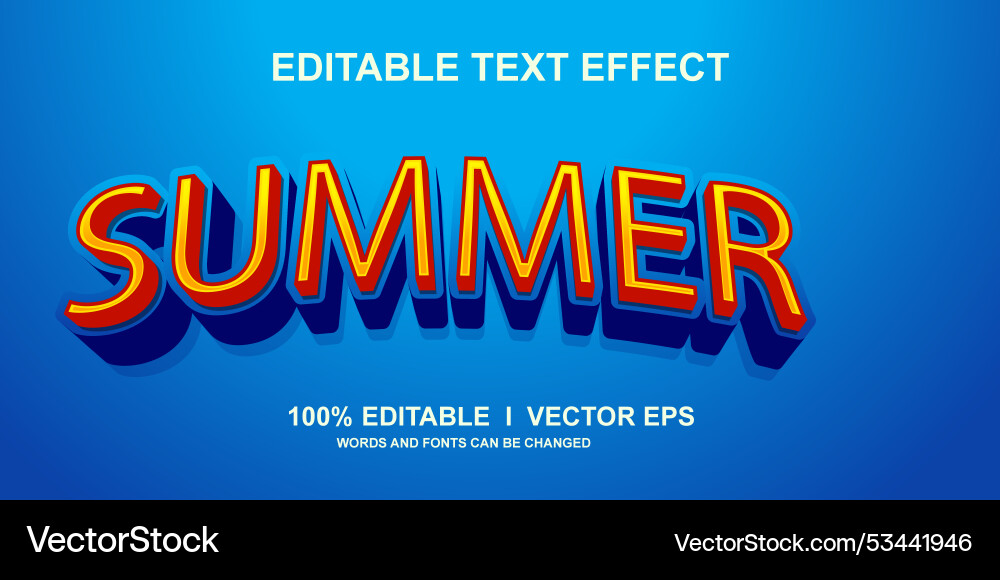 Editable 3d summer text effect template Royalty Free Vector