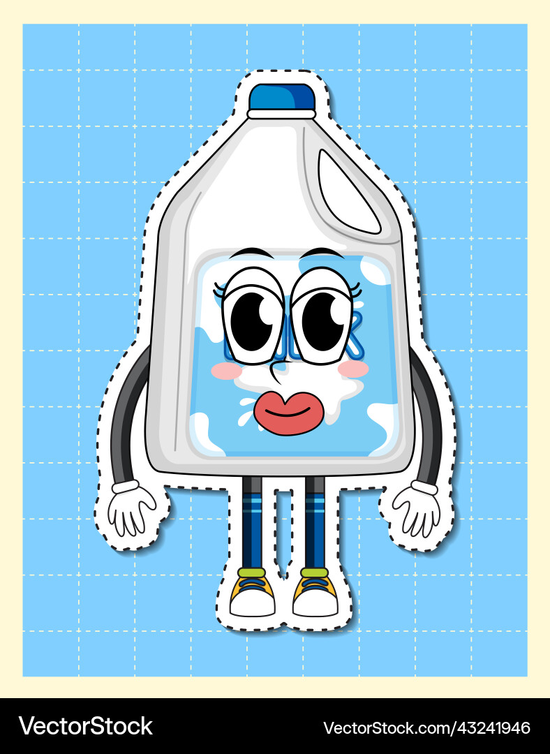 Milk cartoon character on grid background Vector Image