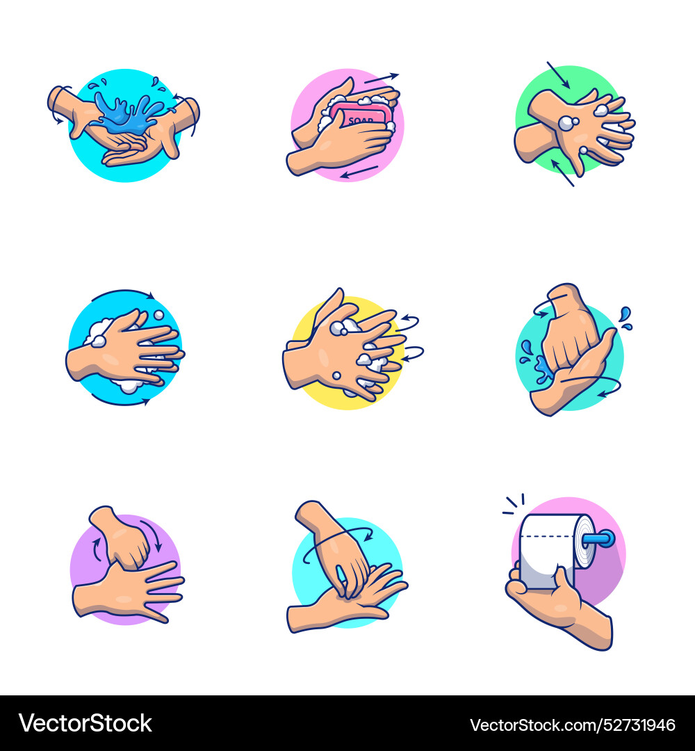 Washing hand set cartoon Royalty Free Vector Image