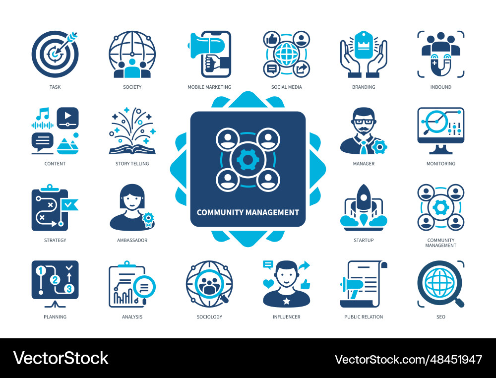 Community Management Icon Set Royalty Free Vector Image