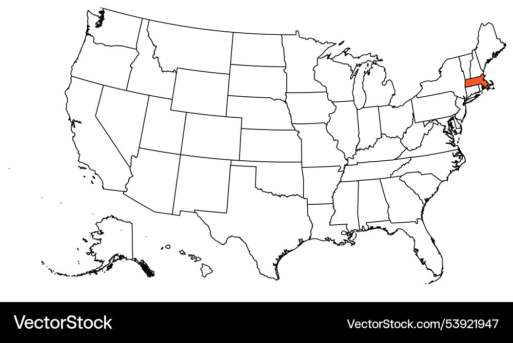 Map of the us state massachusetts Royalty Free Vector Image