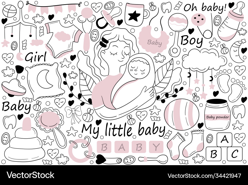 My little baby doodle set Royalty Free Vector Image
