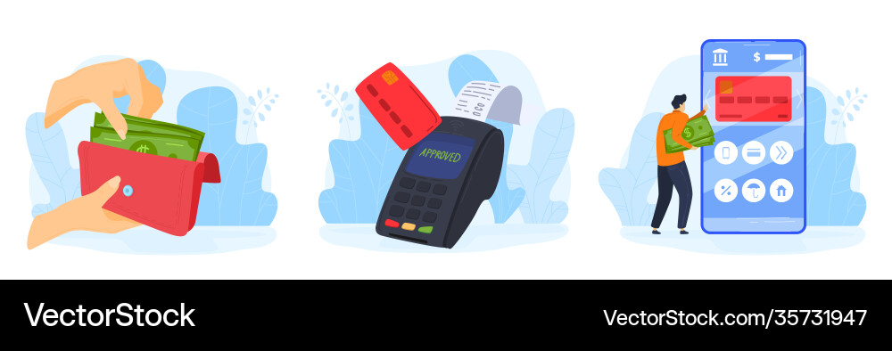 People pay money service set Royalty Free Vector Image