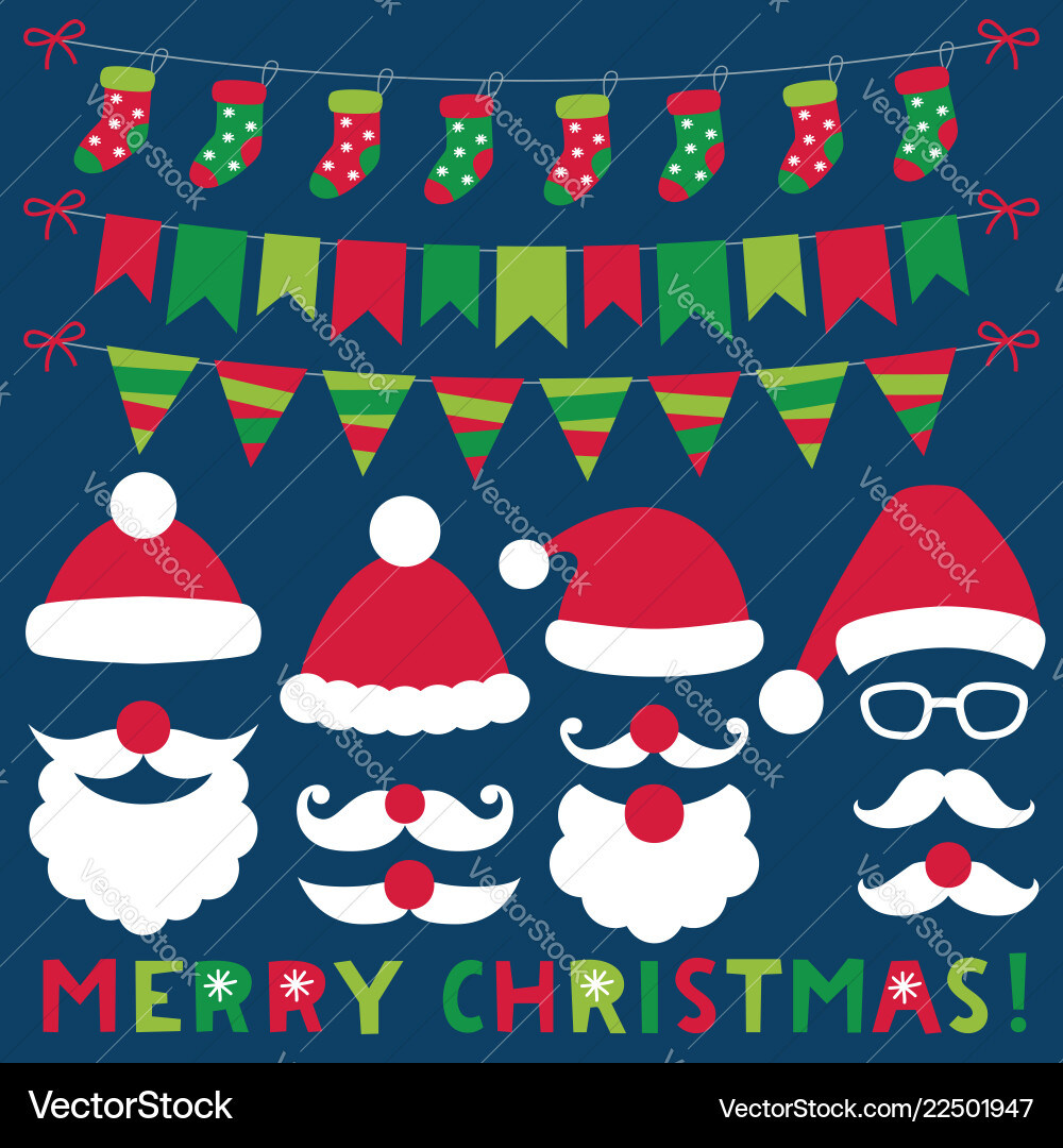 Santa Hats, Beards & Mustaches - Christmas Set – Royalty-Free Vector ...