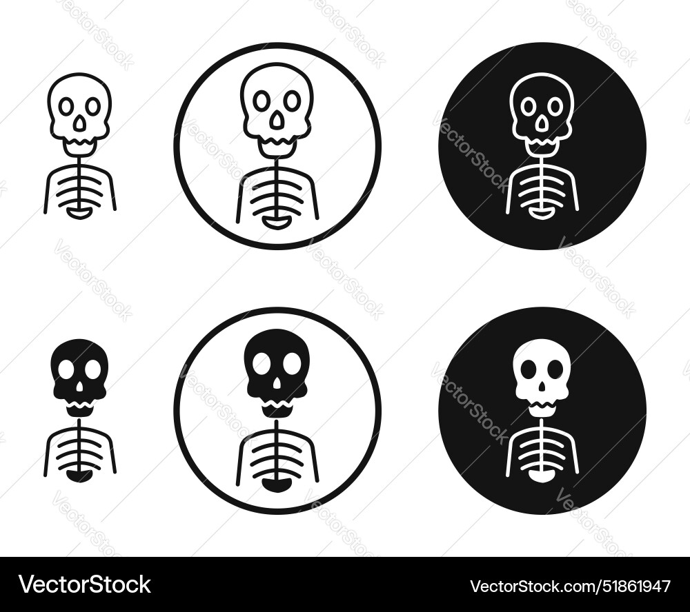 Skeleton icon set in black and white outlines Vector Image