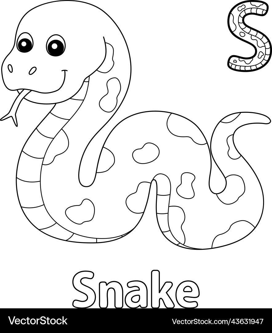 Snake alphabet abc coloring page s Royalty Free Vector Image