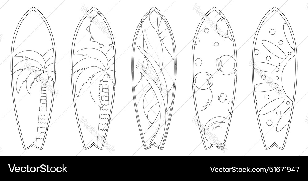 Surfboard coloring page for summertime fun Vector Image