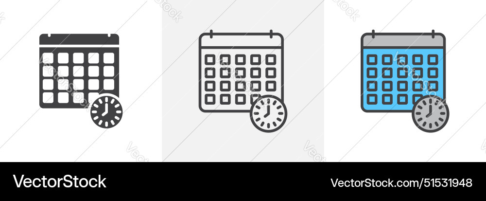 Calendar clock icon set appointment date reminder Vector Image